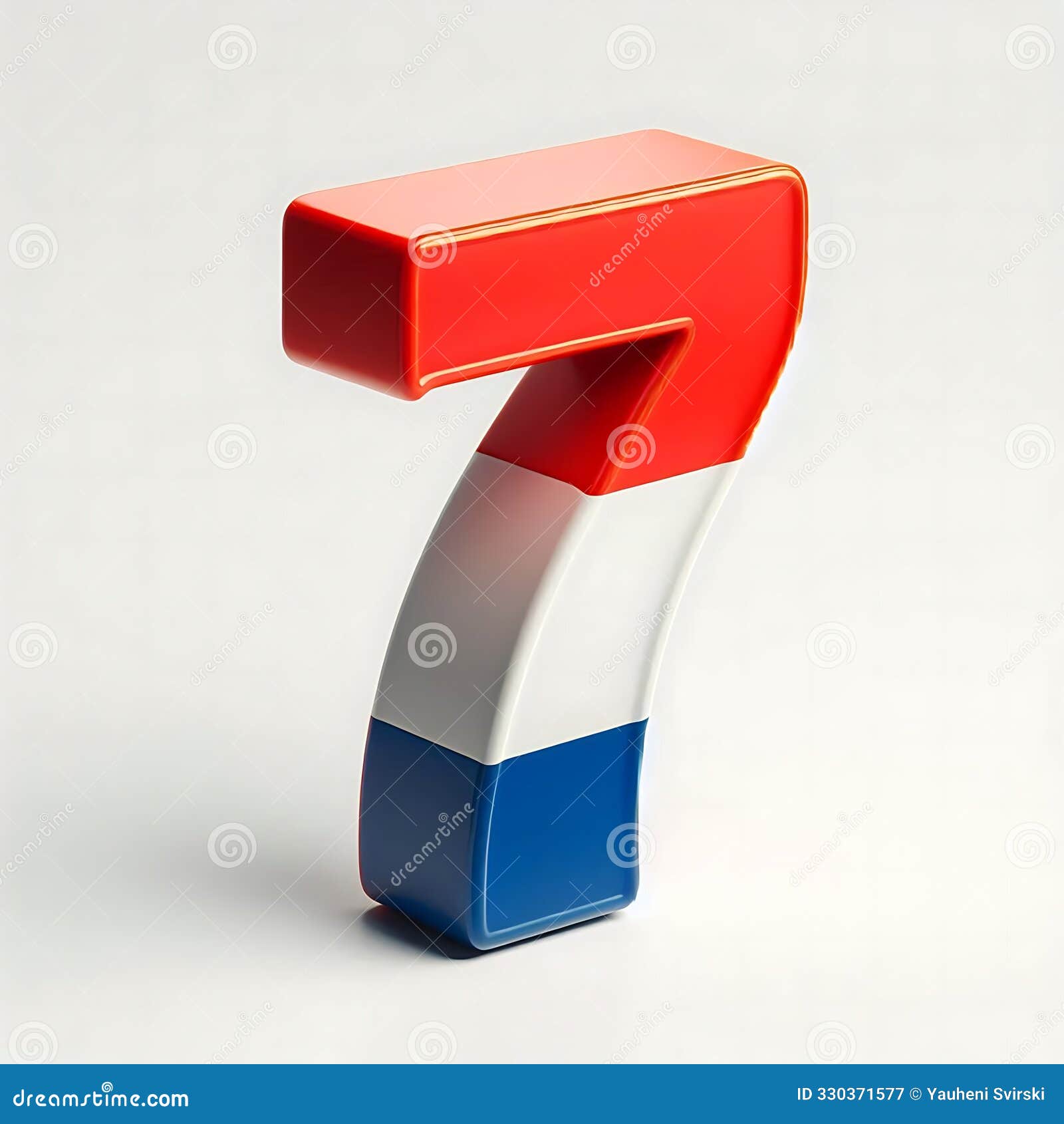 A Red, White, and Blue Number 7. the Number is in the Shape of a Cube ...