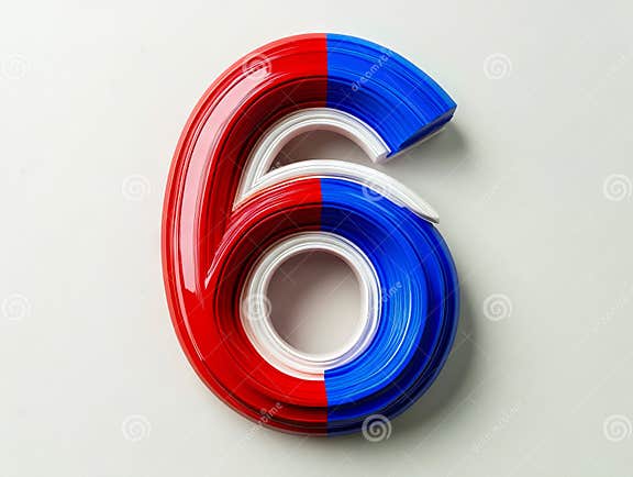 A Red White and Blue Number Six on a White Surface Stock Illustration ...