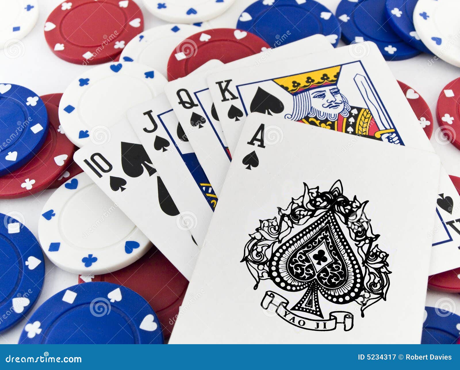 Red White and Blue Poker Chips and Royal Flush Stock Image - Image of ...