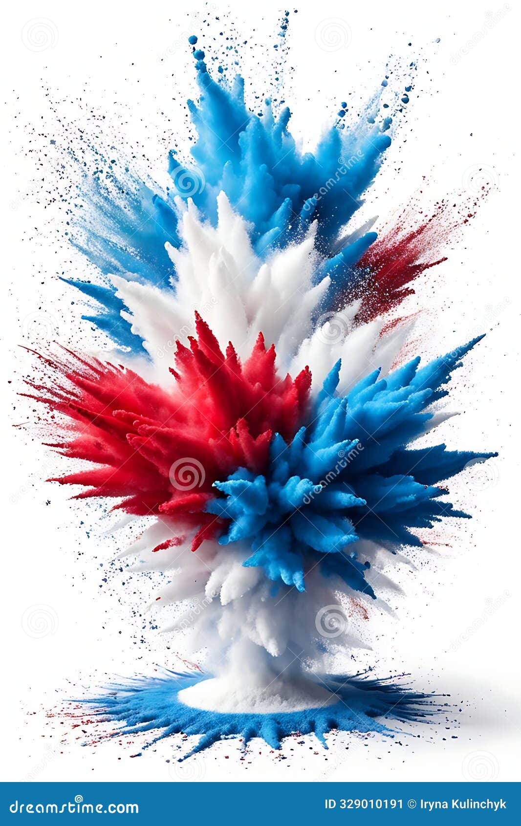 Red, White, and Blue Powder Explosion on White Background. Dynamic ...