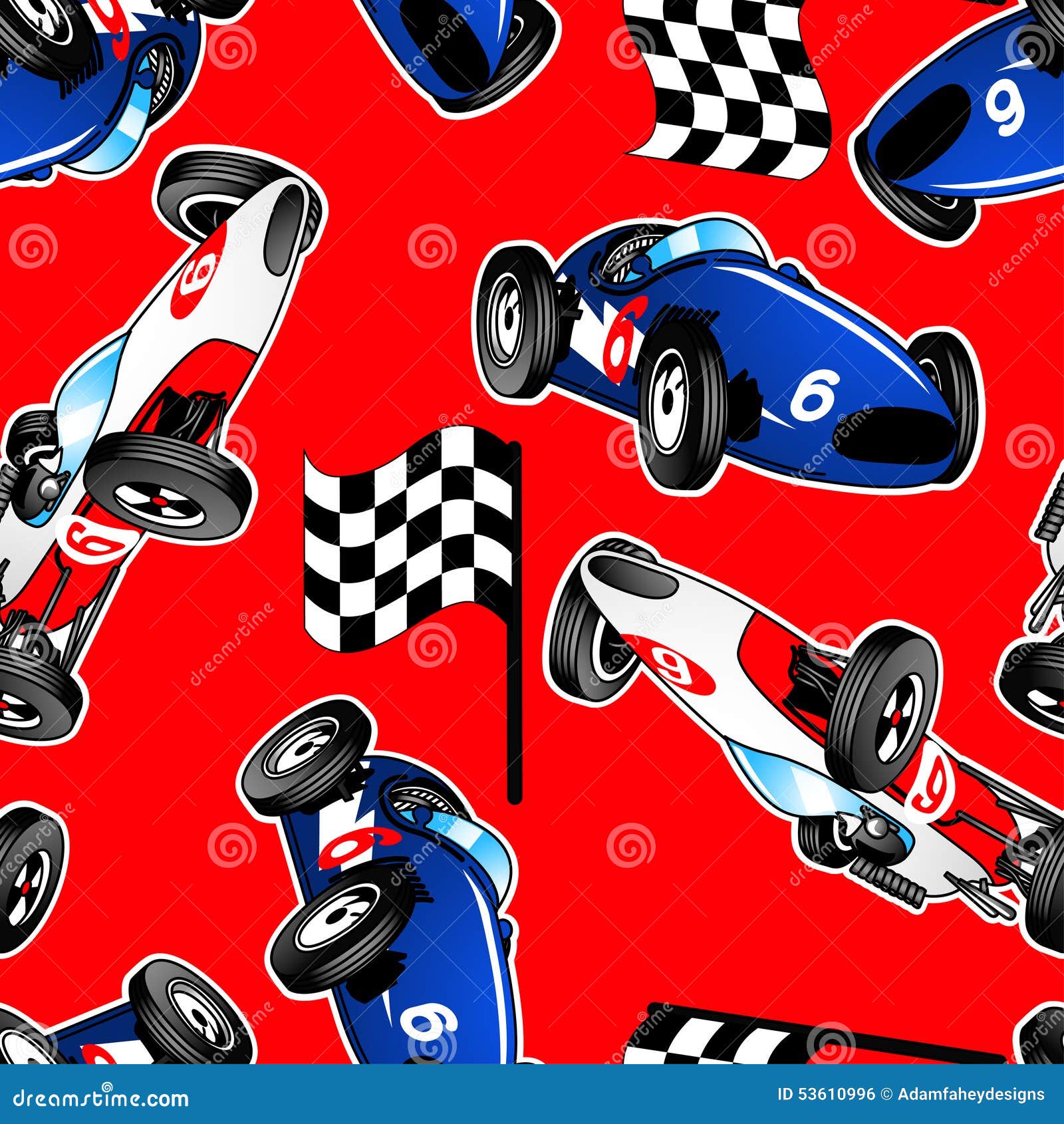 Red, White and Blue Racing Cars Seamless Pattern Stock Vector ...