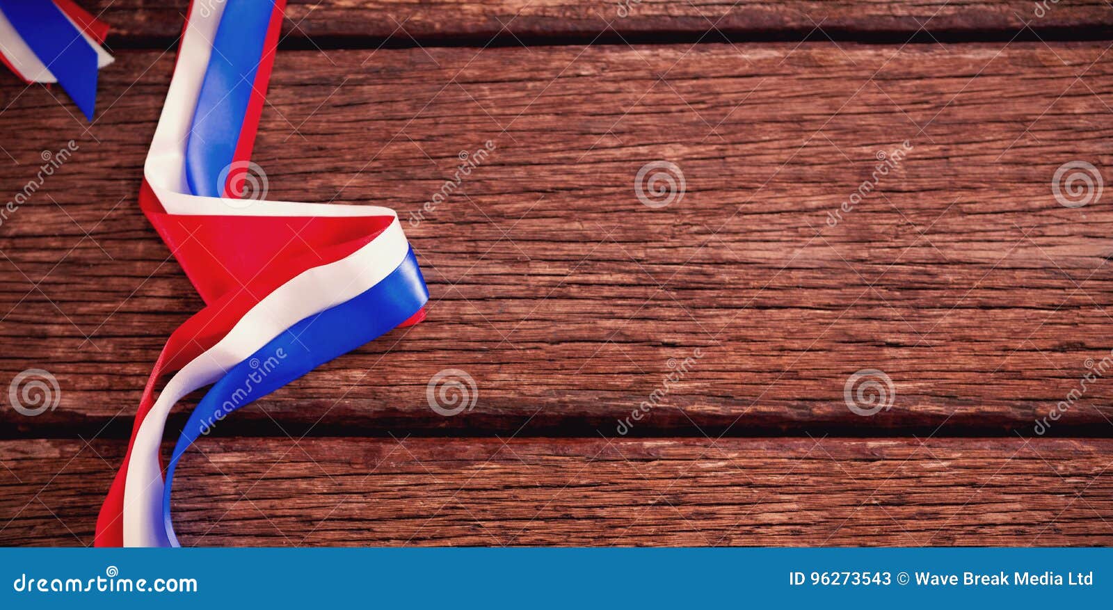 Red White and Blue Ribbons on Table Stock Image - Image of wooden ...