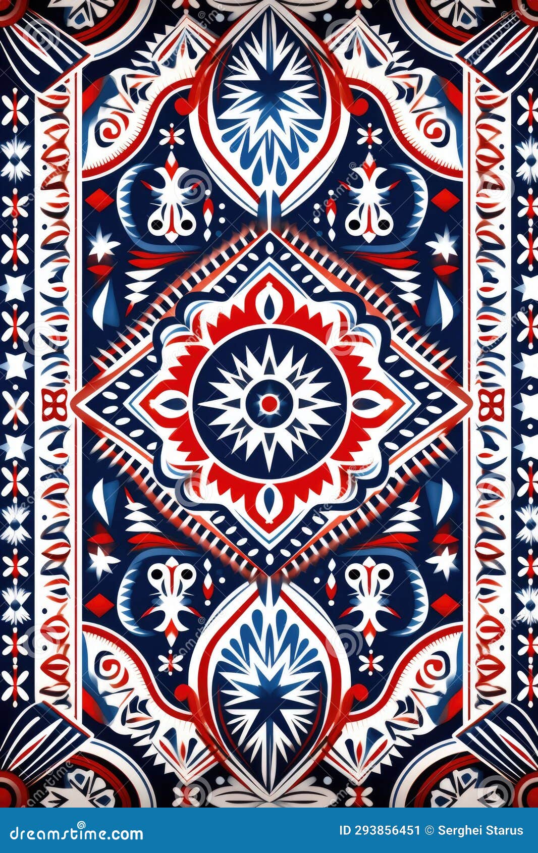 A Red, White and Blue Rug with a Design on it, AI Stock Illustration ...