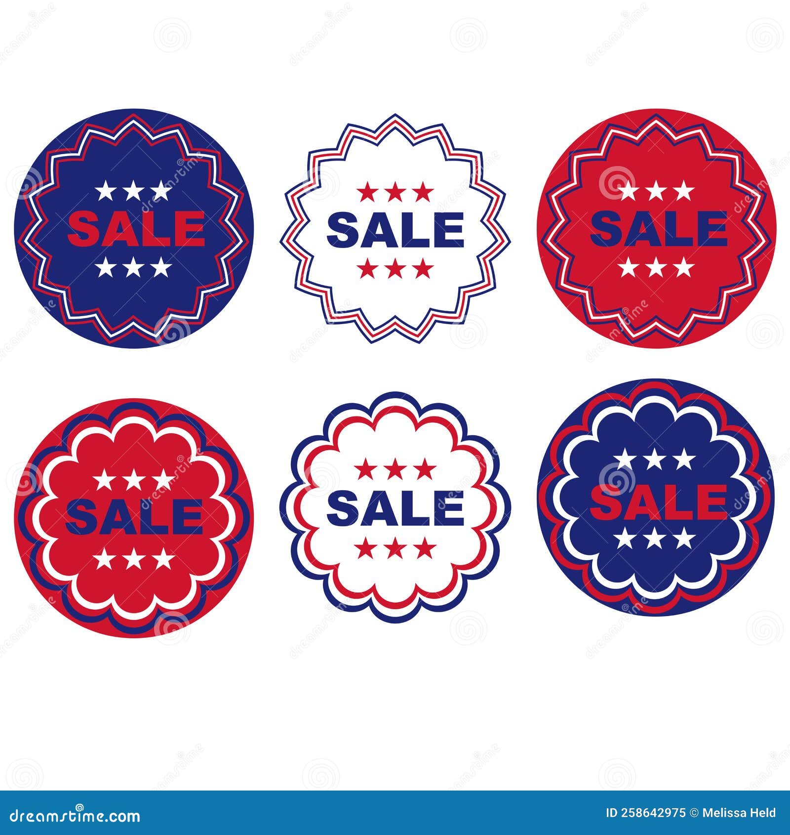 Red White Blue Sale Circle Signs with Border Patterns and Stars Stock ...