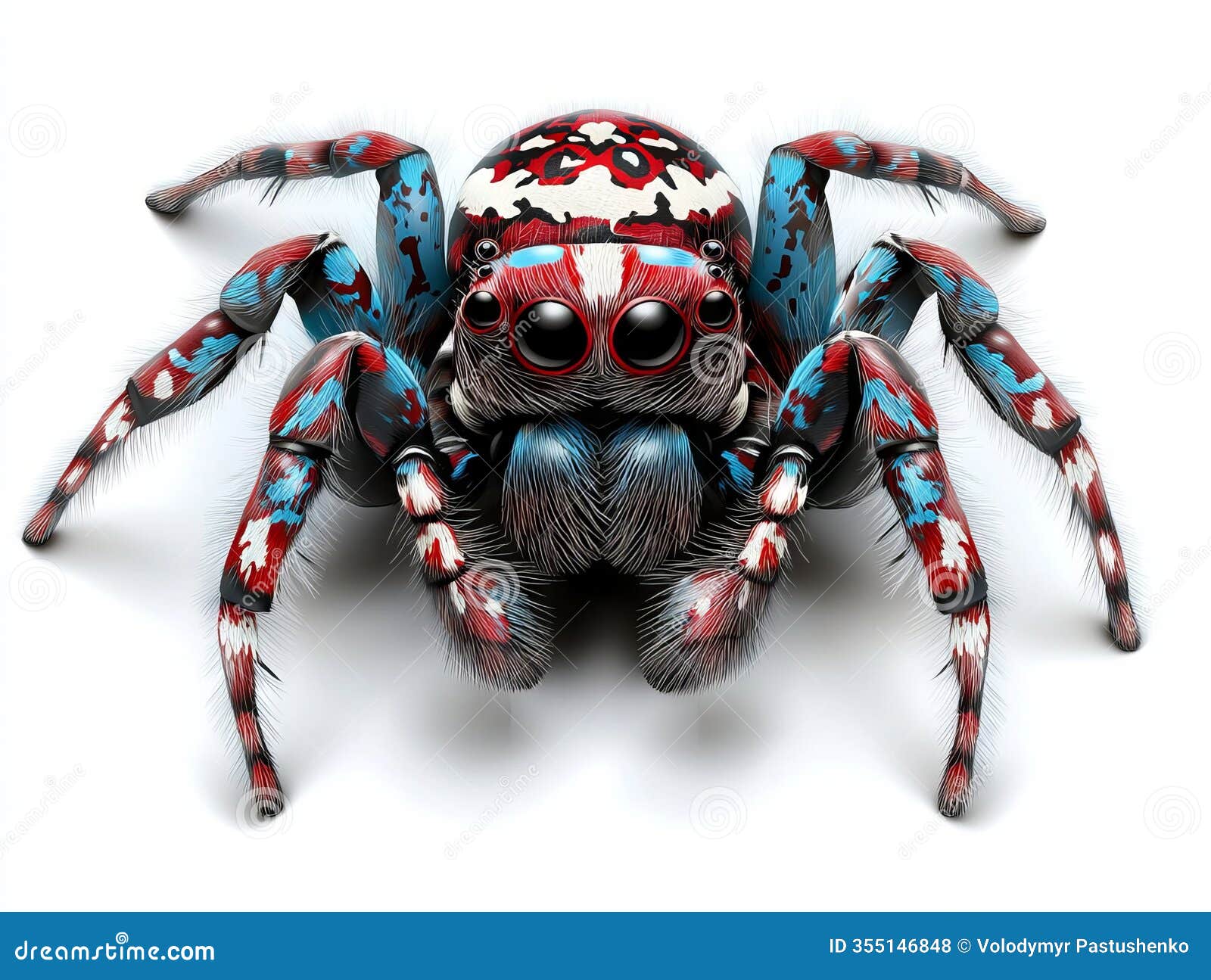 A Red White and Blue Spider on a White Background Stock Photo - Image ...