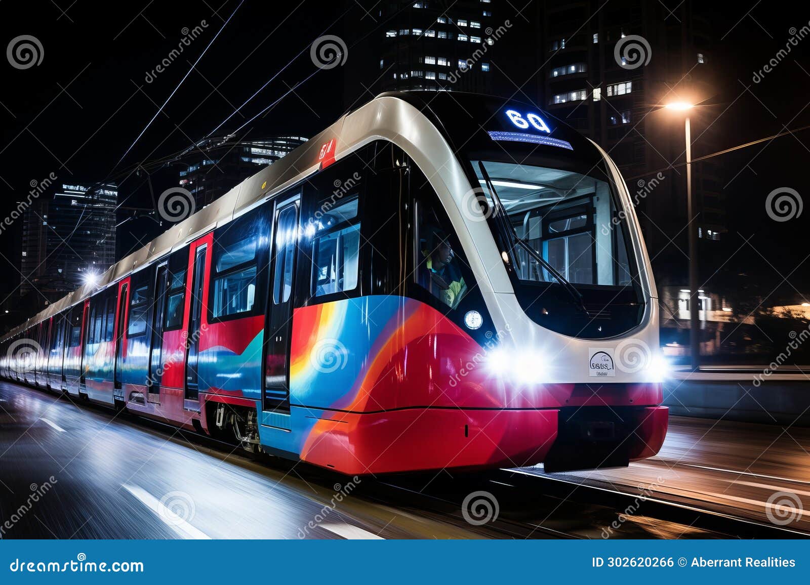 A Red White and Blue Train on the Tracks Stock Illustration ...