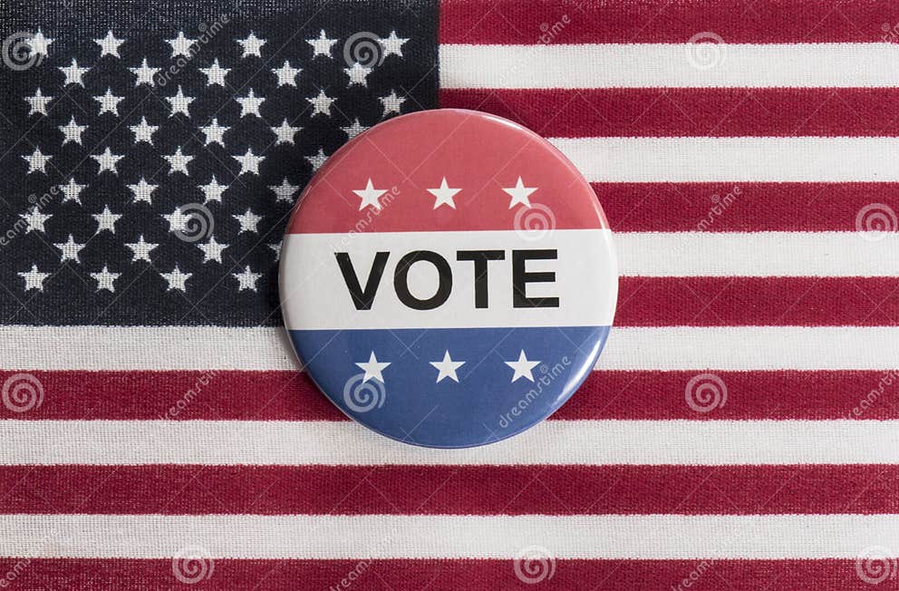 Red, White and Blue Vote Button with US Flag. Stock Photo - Image of ...