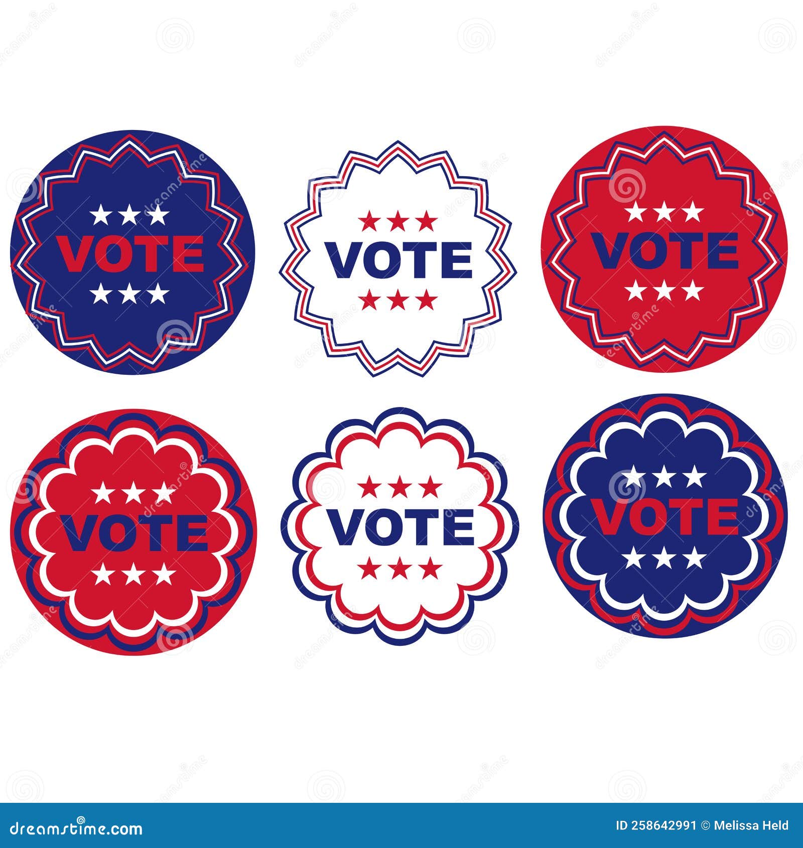 Red White Blue Vote Circular Signs with Border Patterns and Stars Stock ...