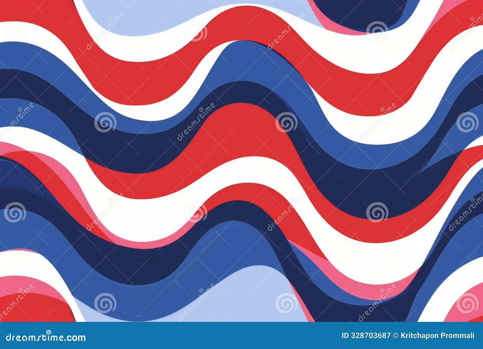 Red, White and Blue Wavy Stripes Seamless Pattern Background Vector ...