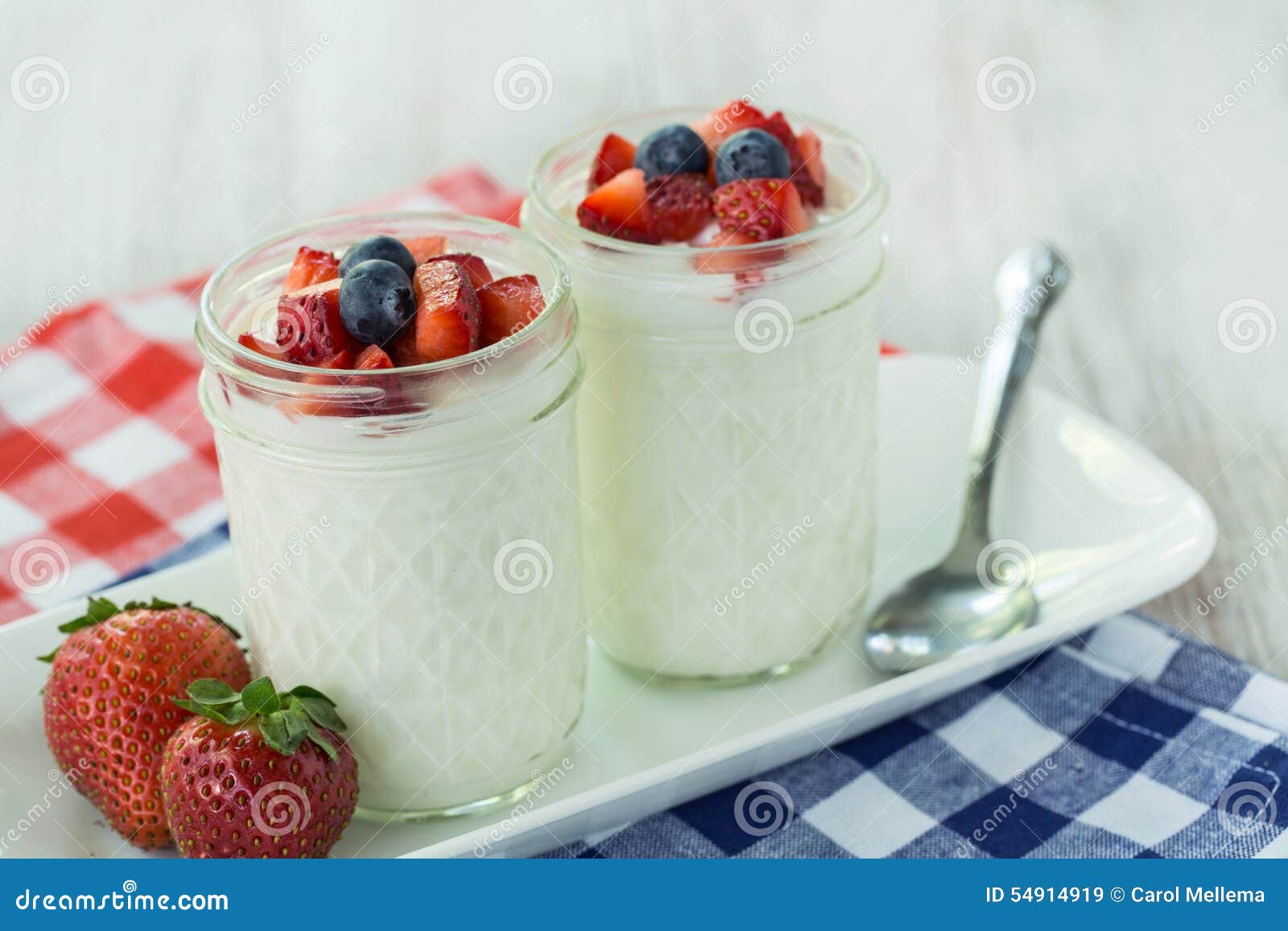 Red White and Blue Yogurt with Strawberries and Blueberries Breakfast ...