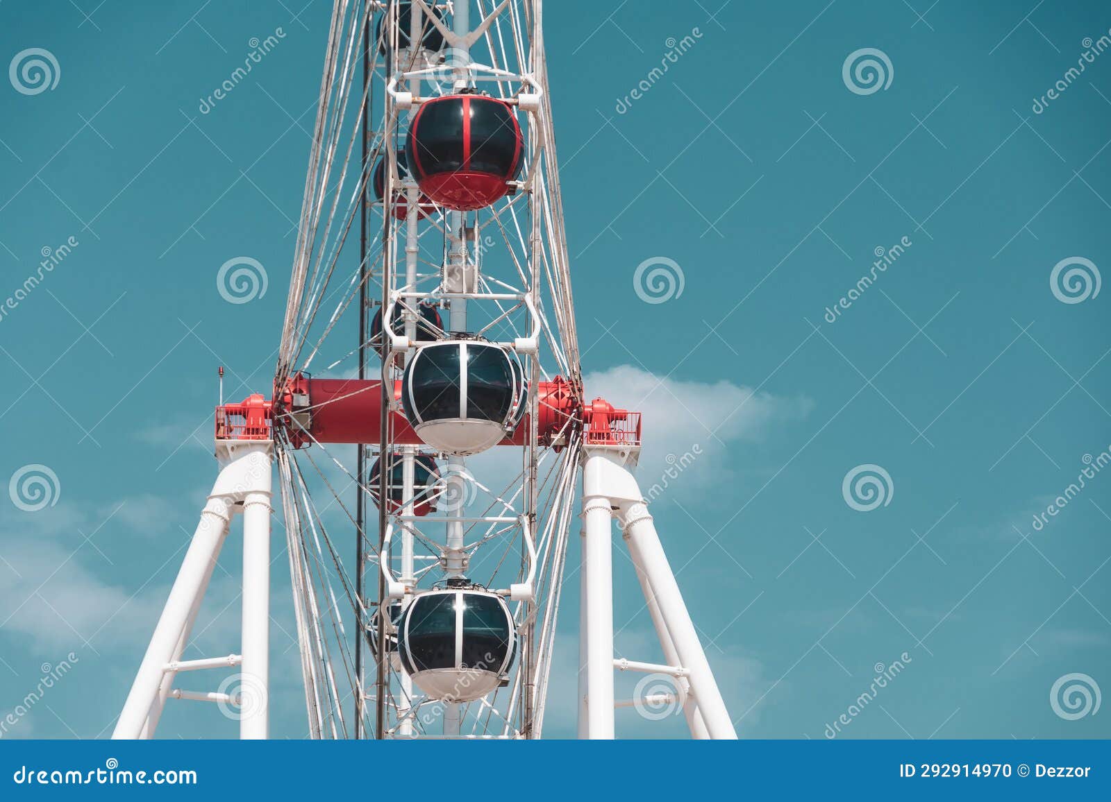 Red and White Booths End, Side View on a White Ferris Wheel Against the ...