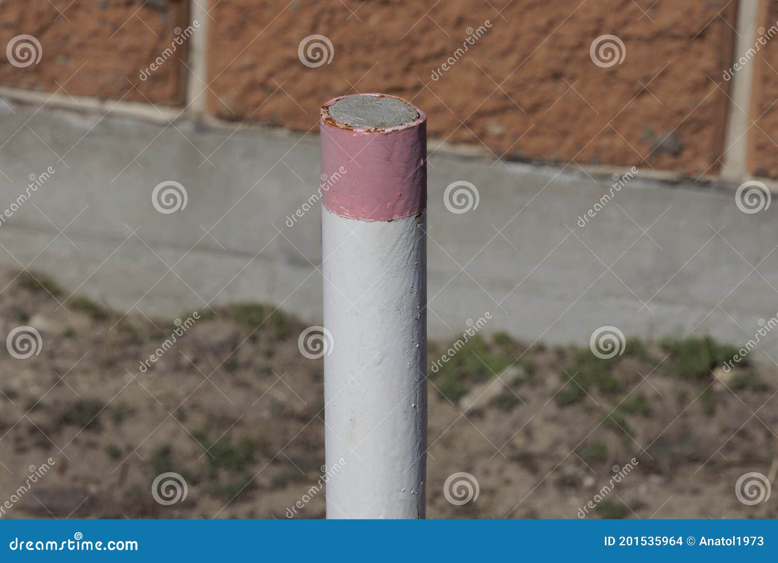 Red White Boundary Post Made of Iron Pipe Outside Stock Photo - Image ...