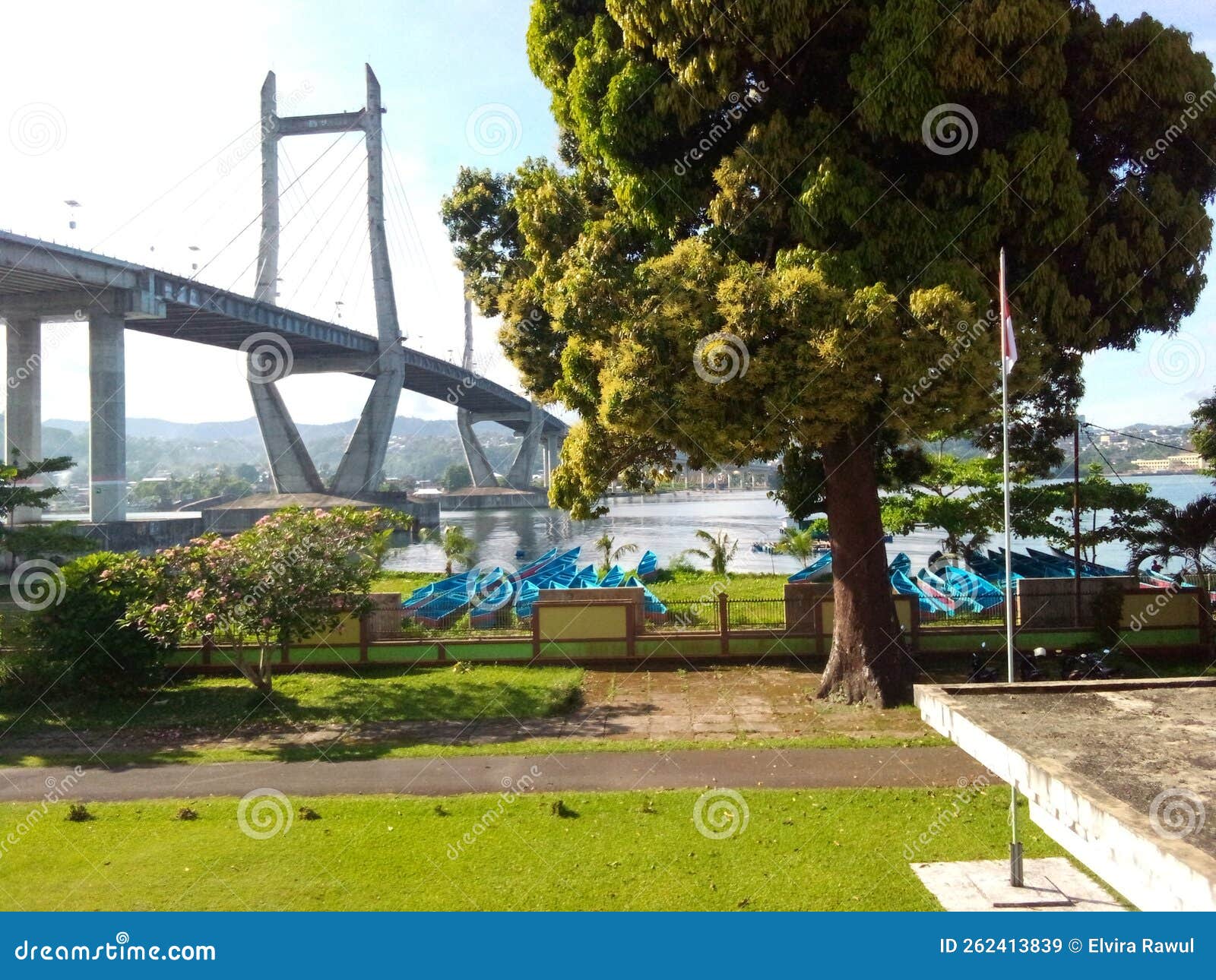 Red White Bridge in Ambon City Stock Image - Image of tourism, walkway ...