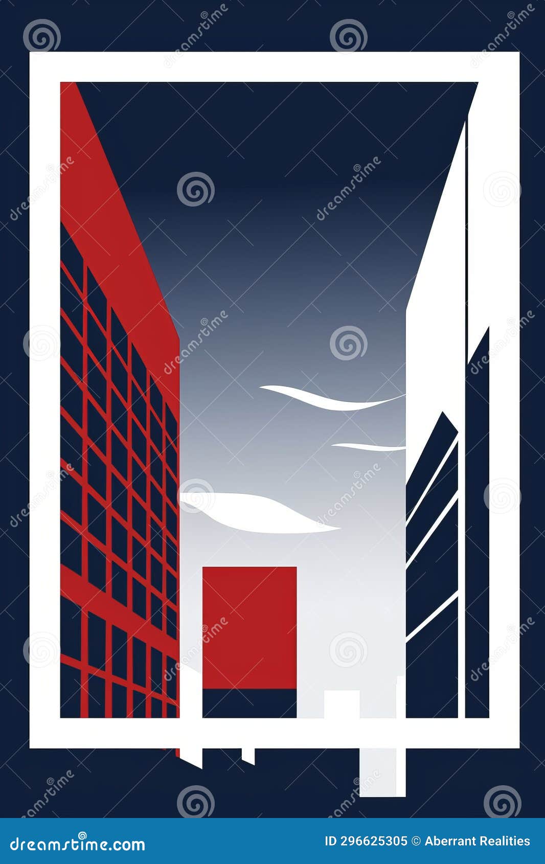 A Red and White Building with a Blue Sky in the Background Stock ...