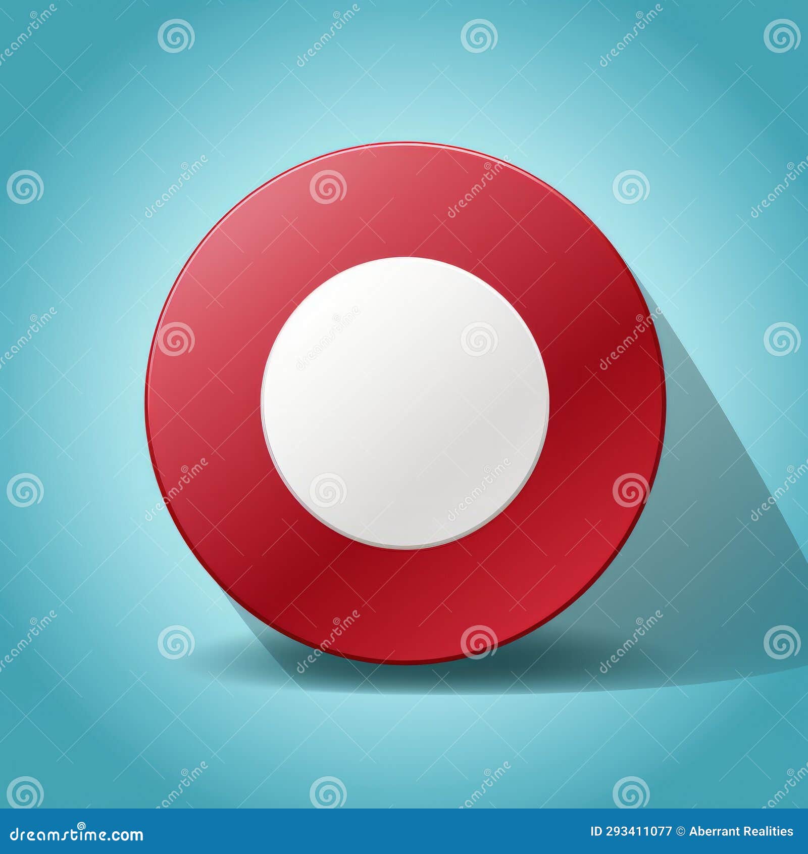 A Red and White Button with a Shadow on a Blue Background Stock ...