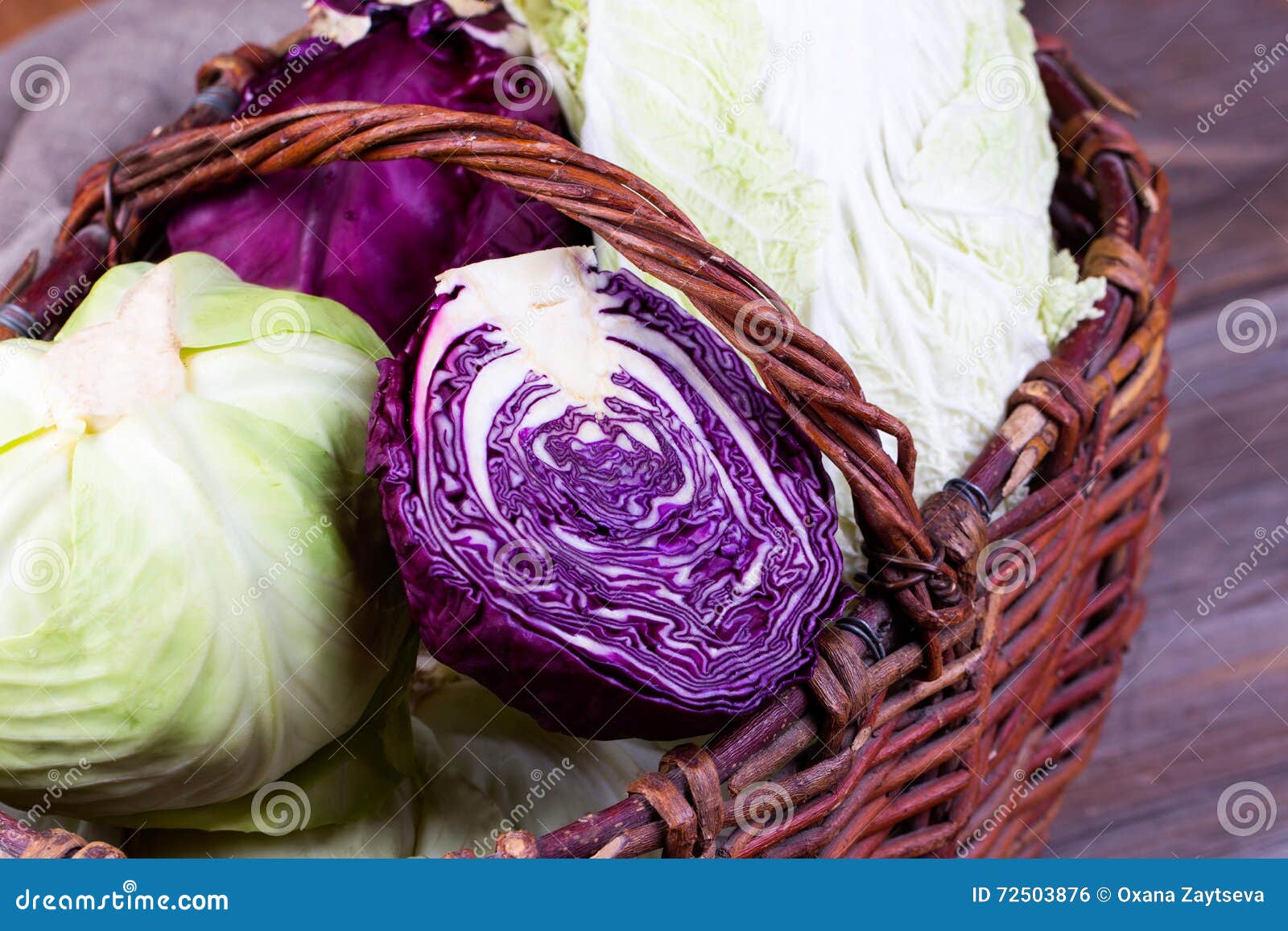Red and White Cabbage in a Basket Stock Photo - Image of cutout ...