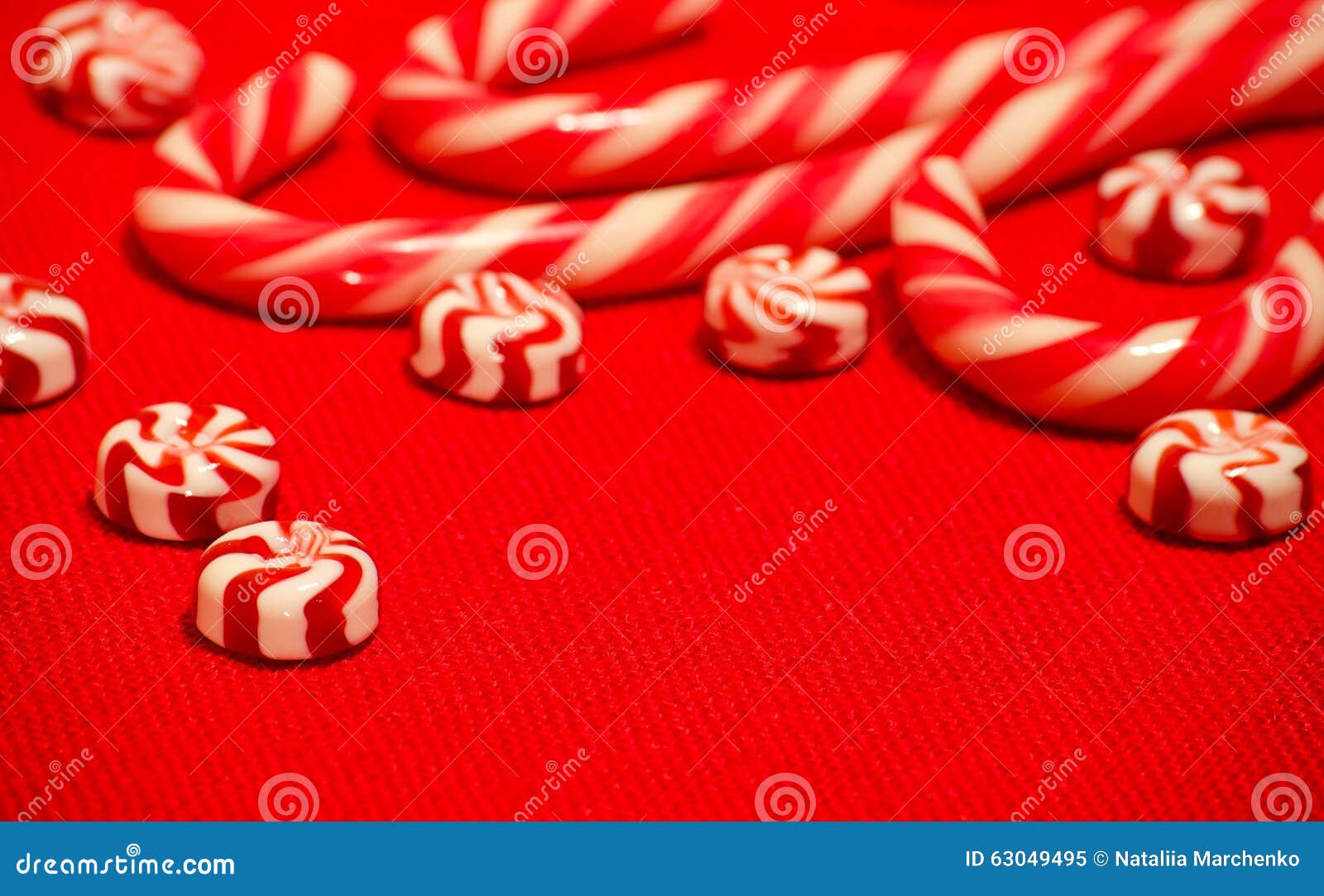 Red and White Caramel Candy on the Red Burlap Stock Image - Image of ...