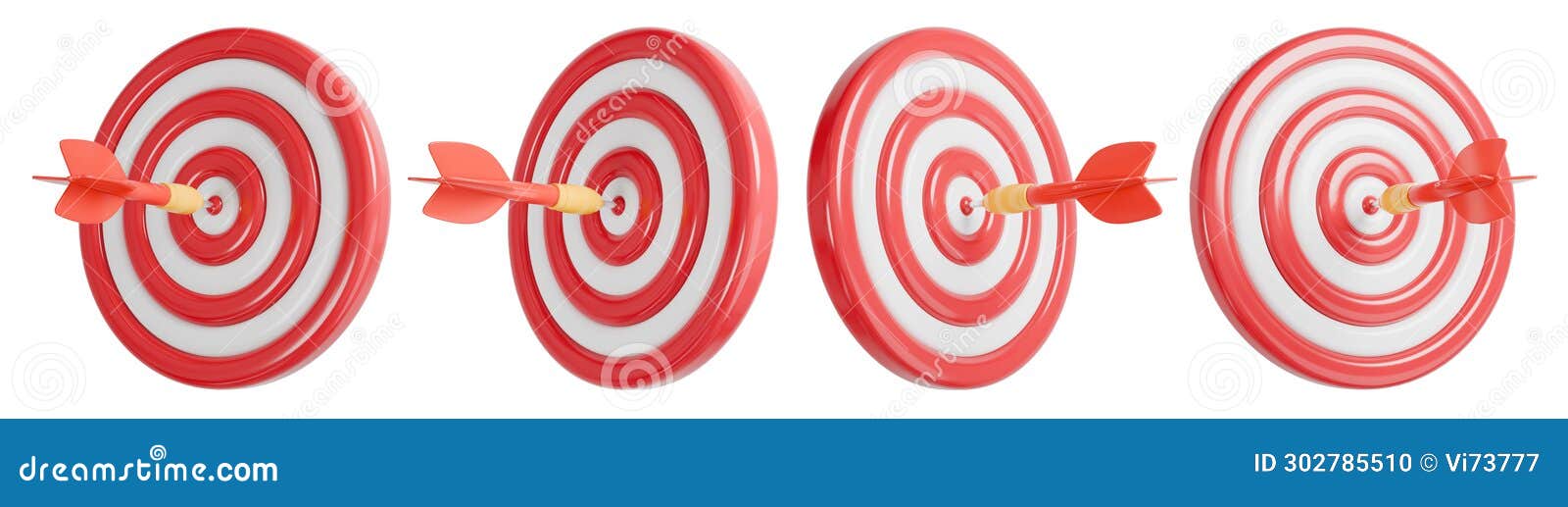 Red and White Cartoon Target with Dart. Bullseye Set. 3D Rendering ...