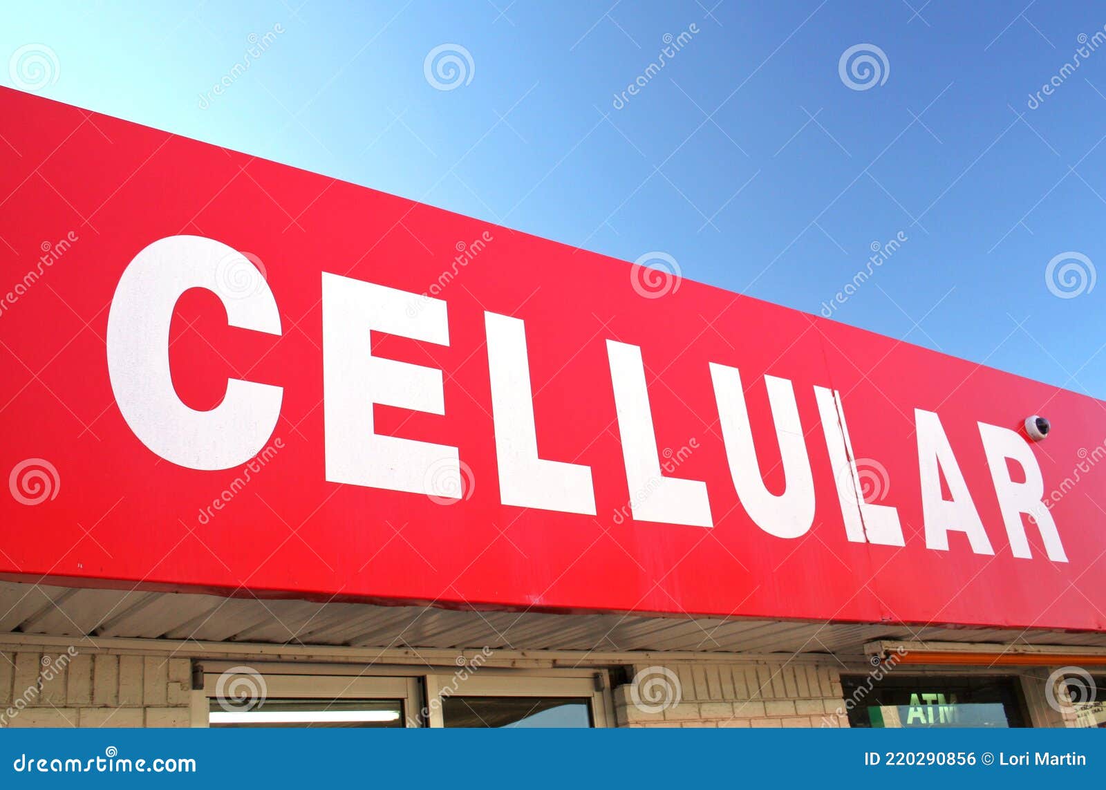 Red and White Cellular Phone Sign on Convenience Store Stock Photo ...