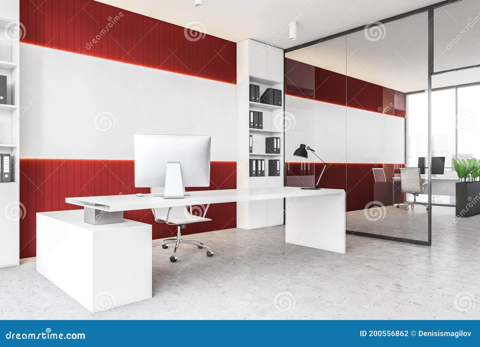Red and White CEO Office Corner Stock Illustration - Illustration of ...