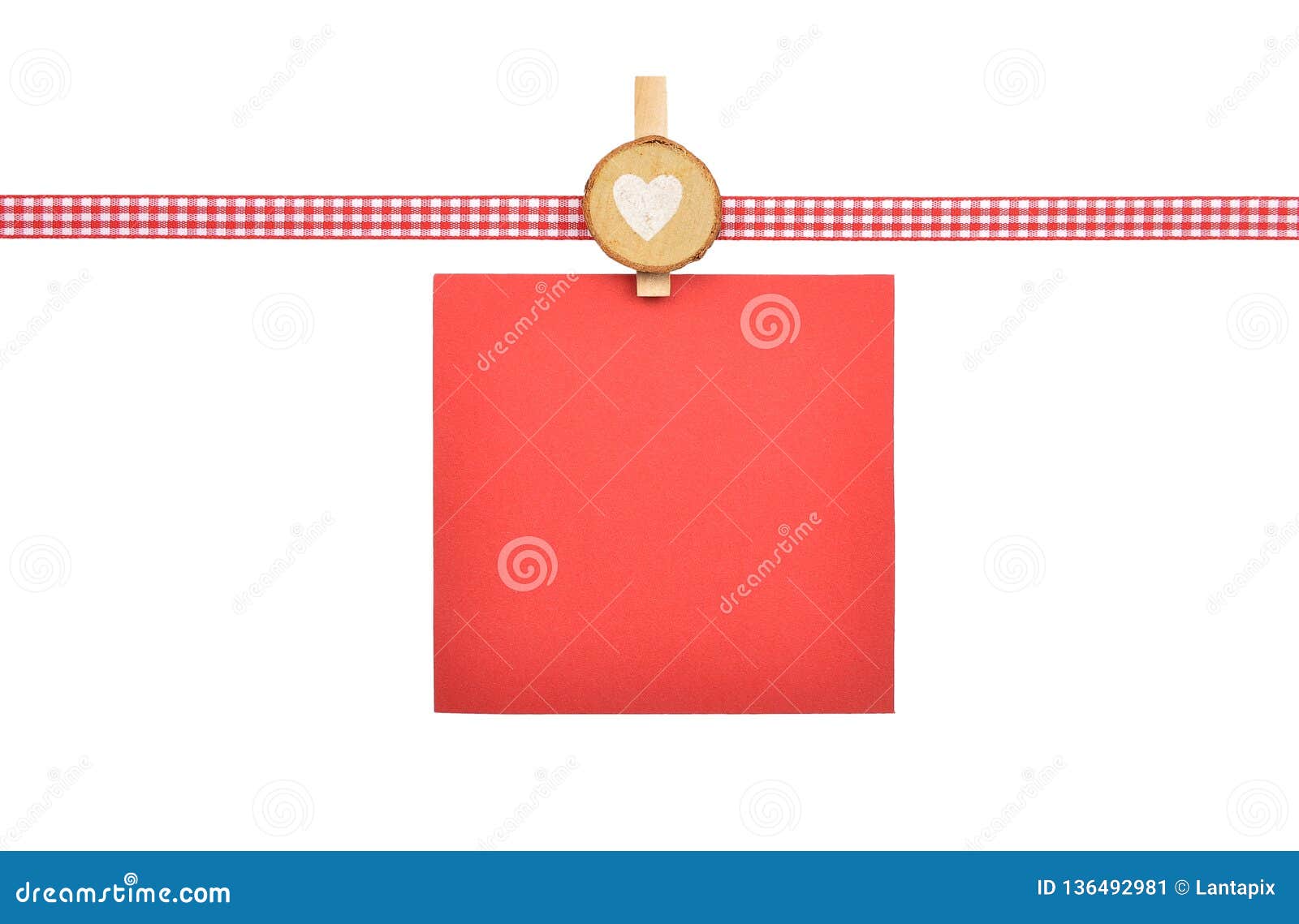Red-white Checked Ribbon with Paper on White Stock Image - Image of ...
