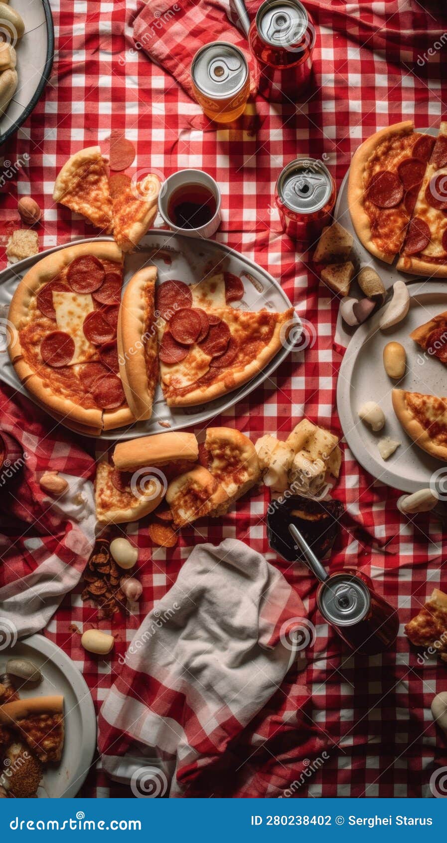 A Red and White Checkered Table Cloth. Generative AI Image. Stock ...