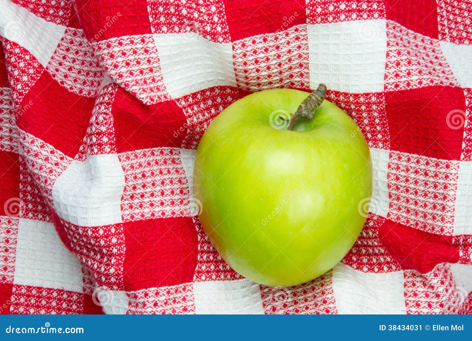 Red and White Checkered Table Cloth with Green Apple Stock Image ...