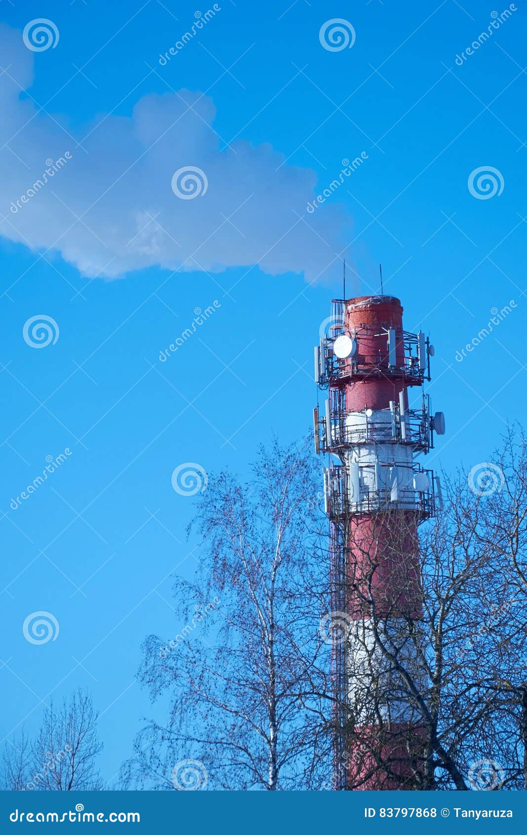 Red-white Chimney on the Background of Clear Sky Stock Photo - Image of ...