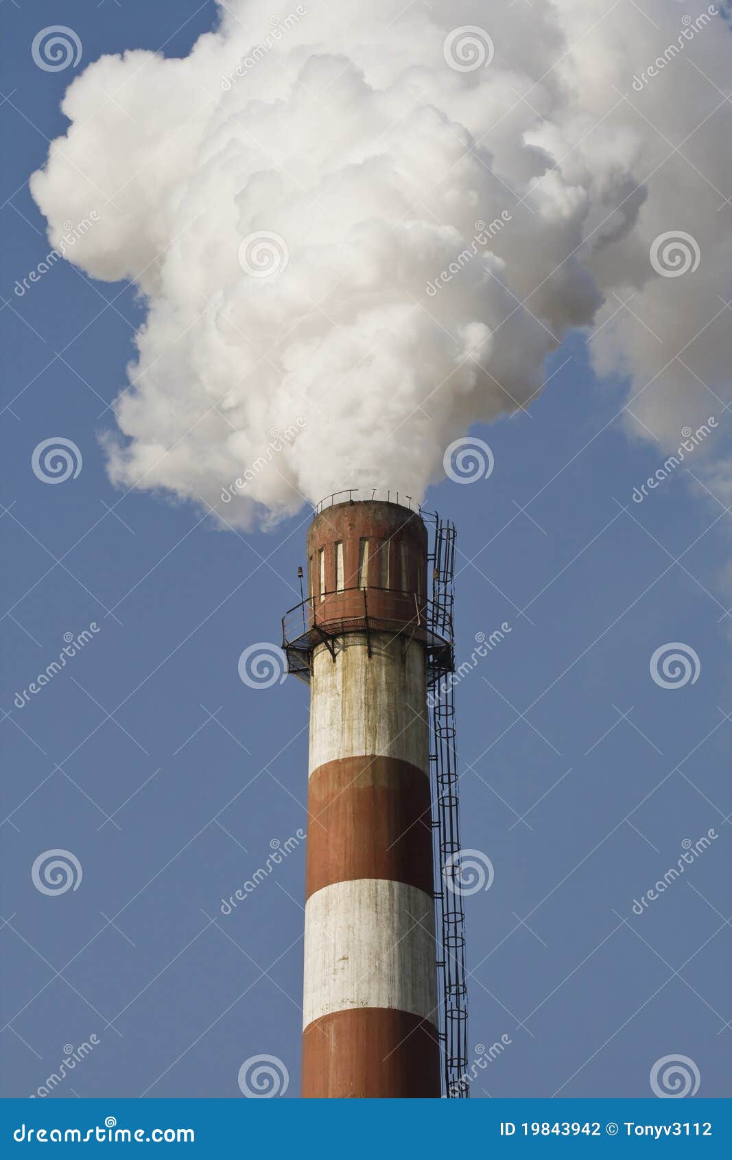 Red-white Chimney with Heavy Smoke Stock Photo - Image of global ...