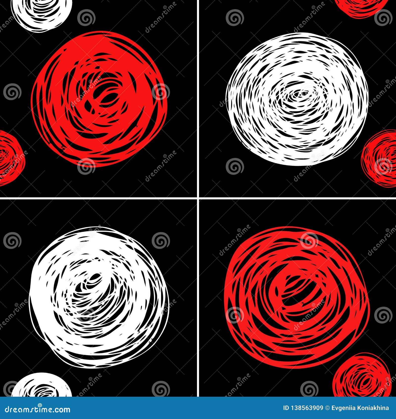 Red and White Circles on a Black Background Stock Illustration ...