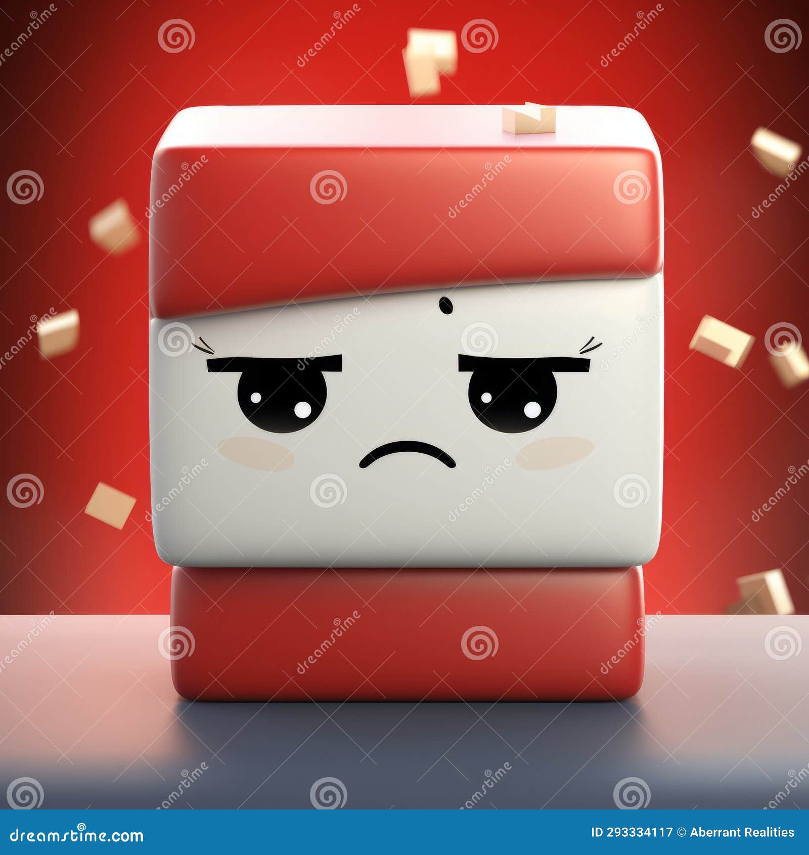 A Red and White Cube with a Sad Face on it Stock Illustration ...