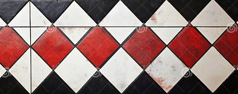 Red and White Diamond Pattern Tiles, Abstract Background. Modern ...