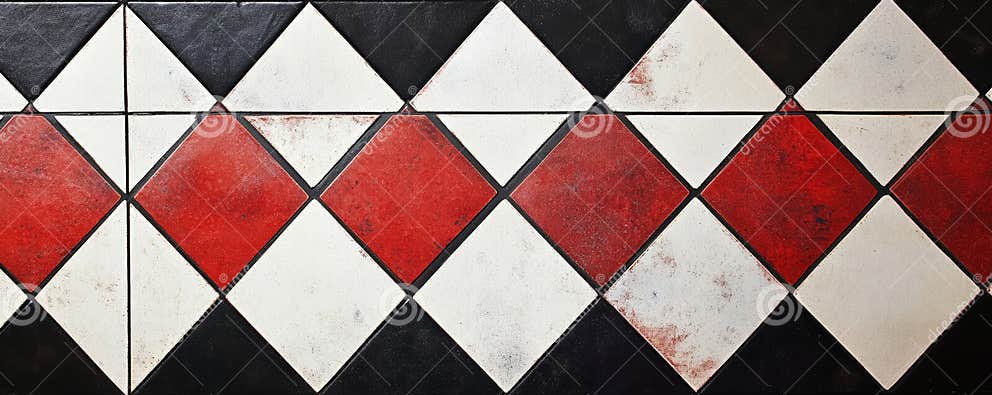 Red and White Diamond Pattern Tiles, Abstract Background. Modern ...