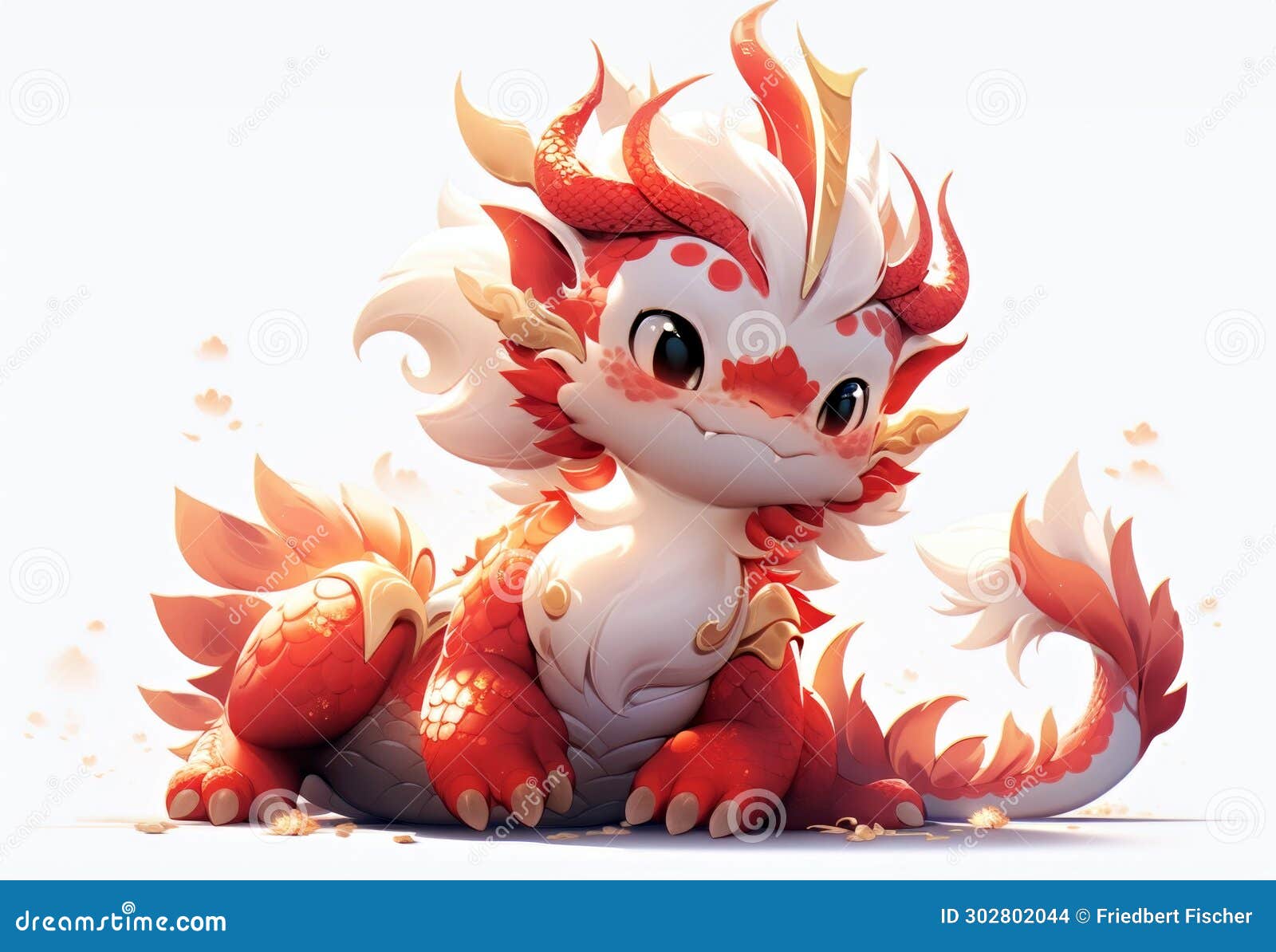 A Red and White Dragon Sitting on a White Surface Stock Illustration ...