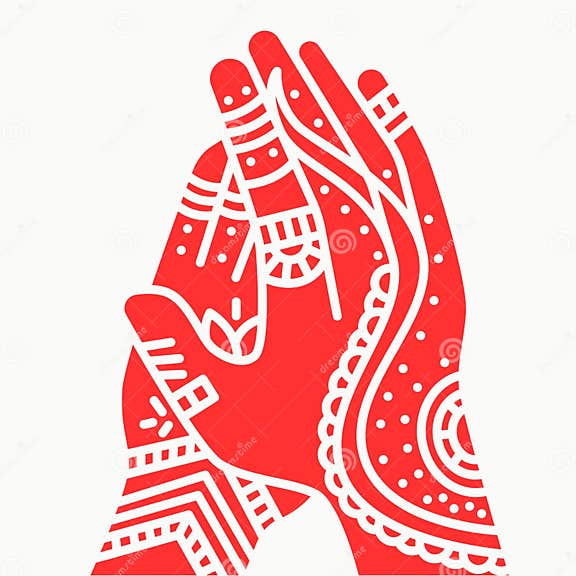 A Red and White Drawing of Hands with Designs Stock Illustration ...