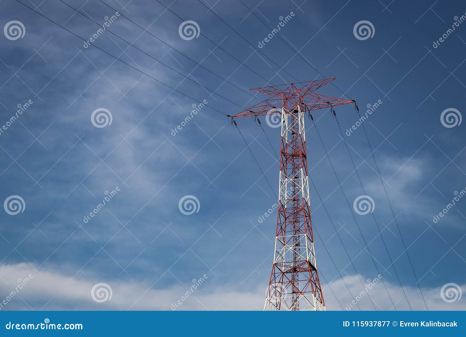 Red and White Electric Pole Stock Image - Image of industry, line ...