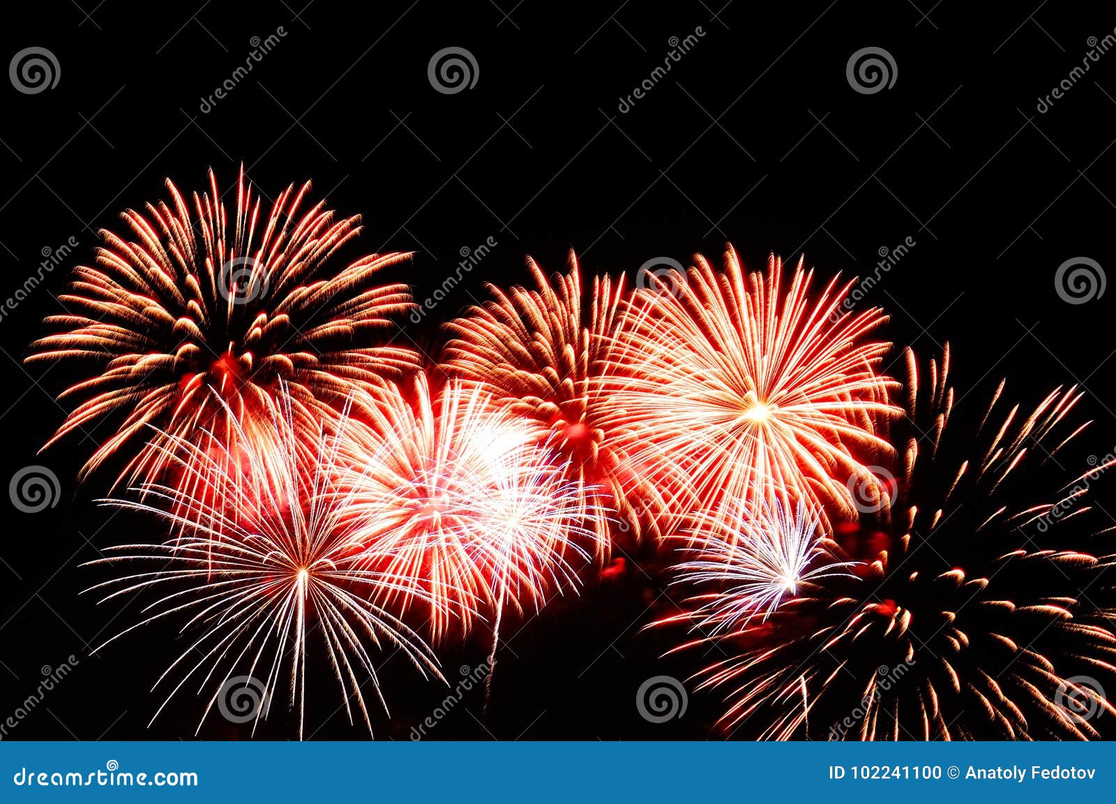 Red And White Fireworks Display On Dark Sky Background Royalty-Free ...