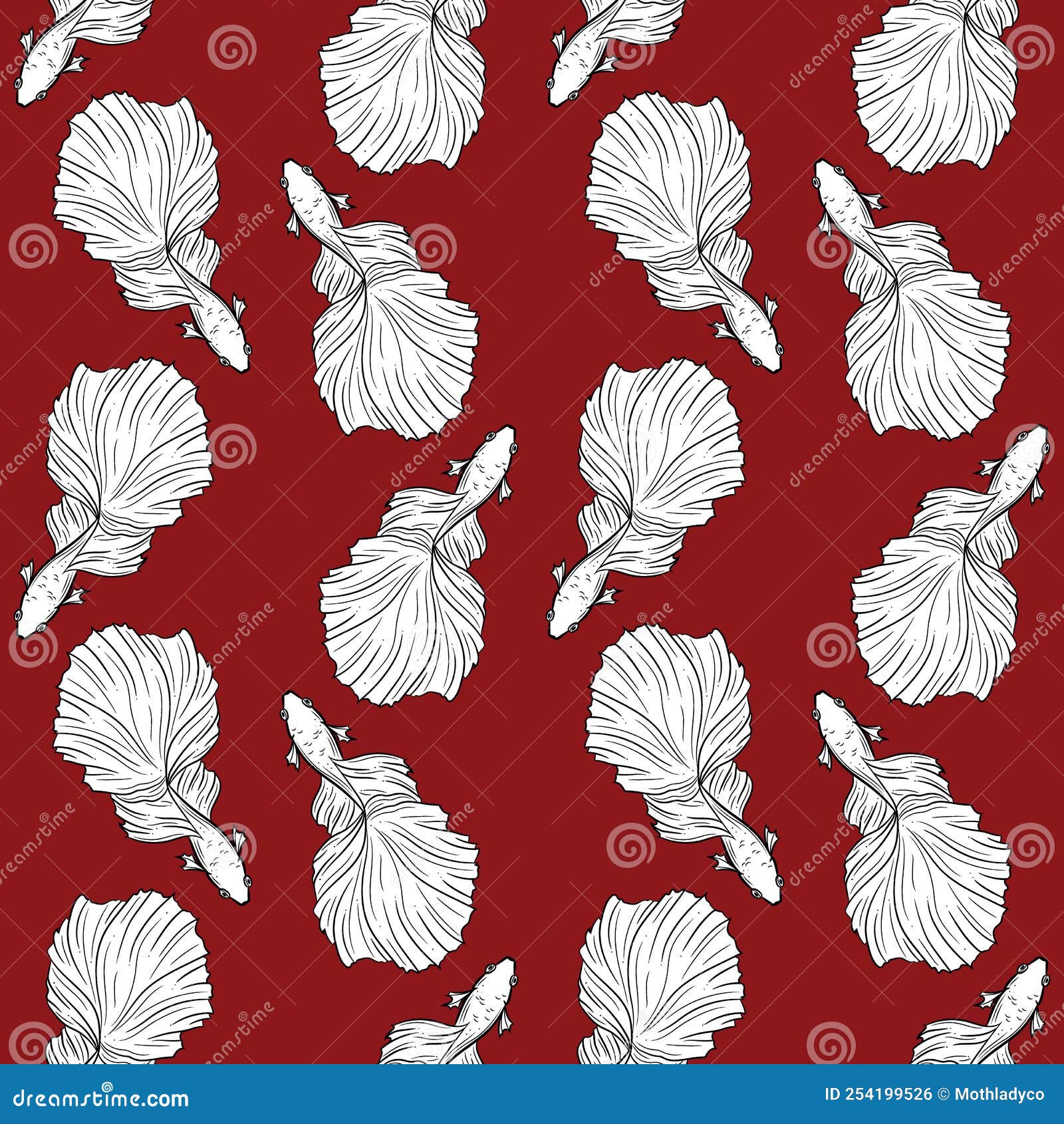 Red and White Fish Vector Pattern, Siamese Fighting Fish Design Stock ...