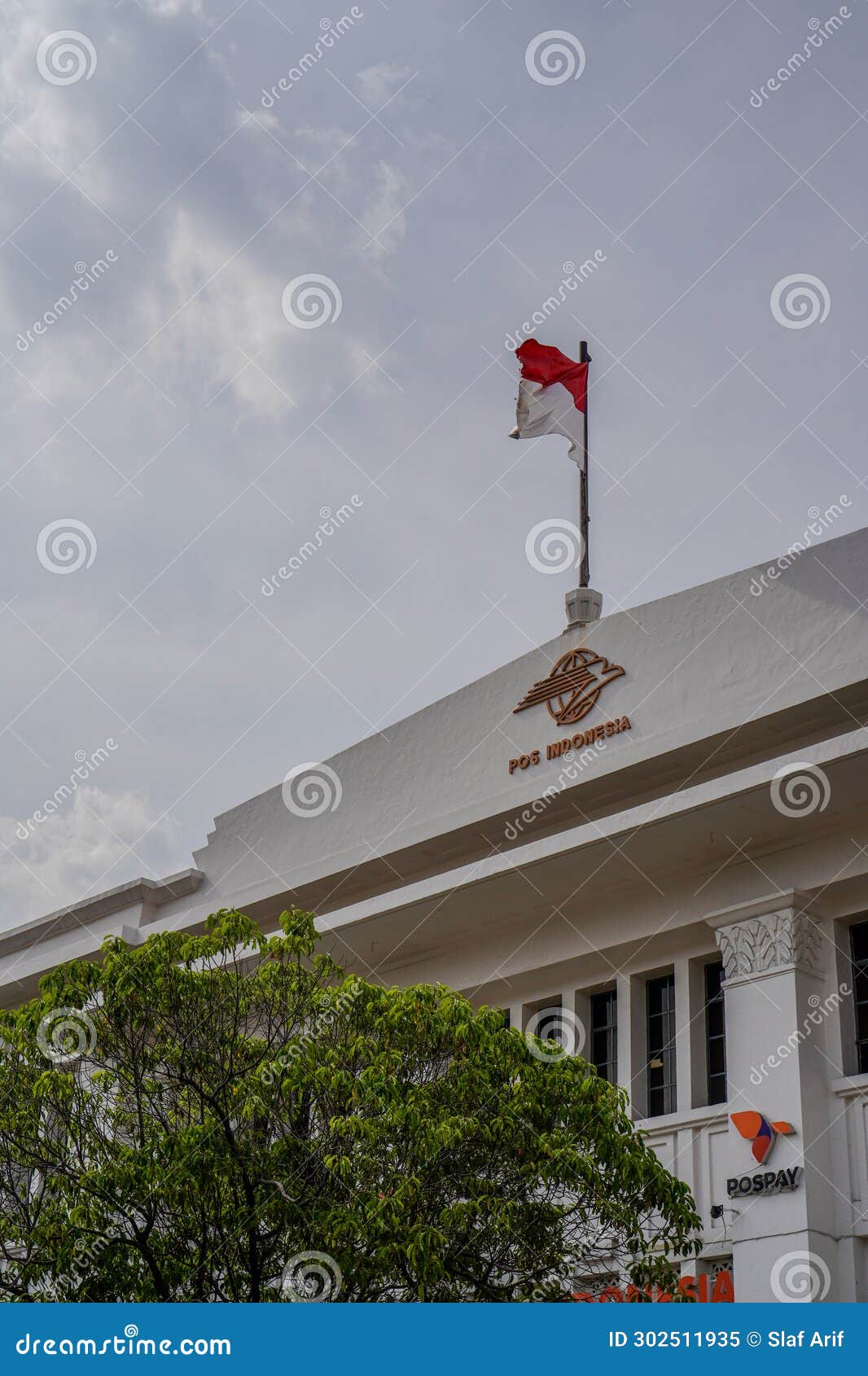 Red and White Flag Above the Indonesian Postal Museum Editorial Image ...