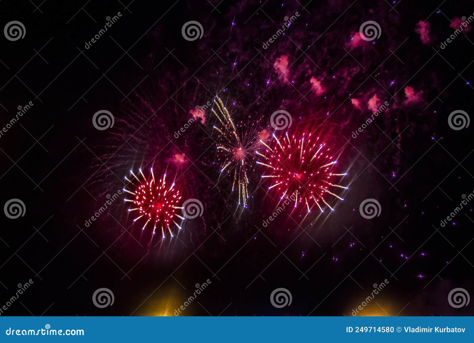 Red and White Flares in the Night Sky on Holiday Stock Photo - Image of ...