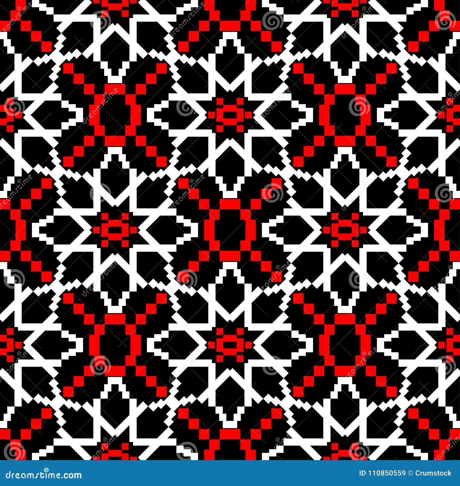 Red And White Geometric Designs. Seamless Black Background Stock Vector ...