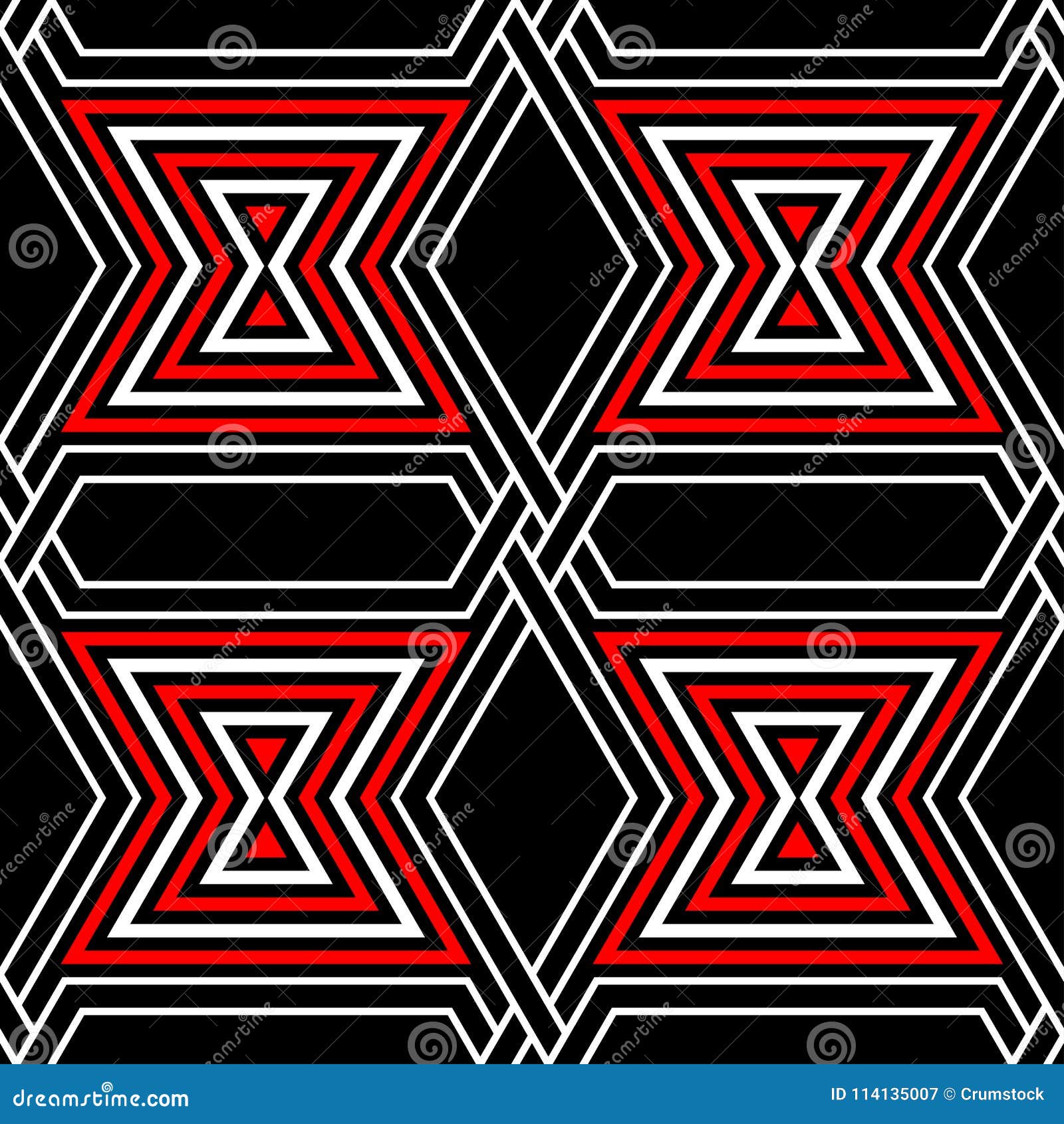 Red and White Geometric Designs. Seamless Black Background Stock Vector ...