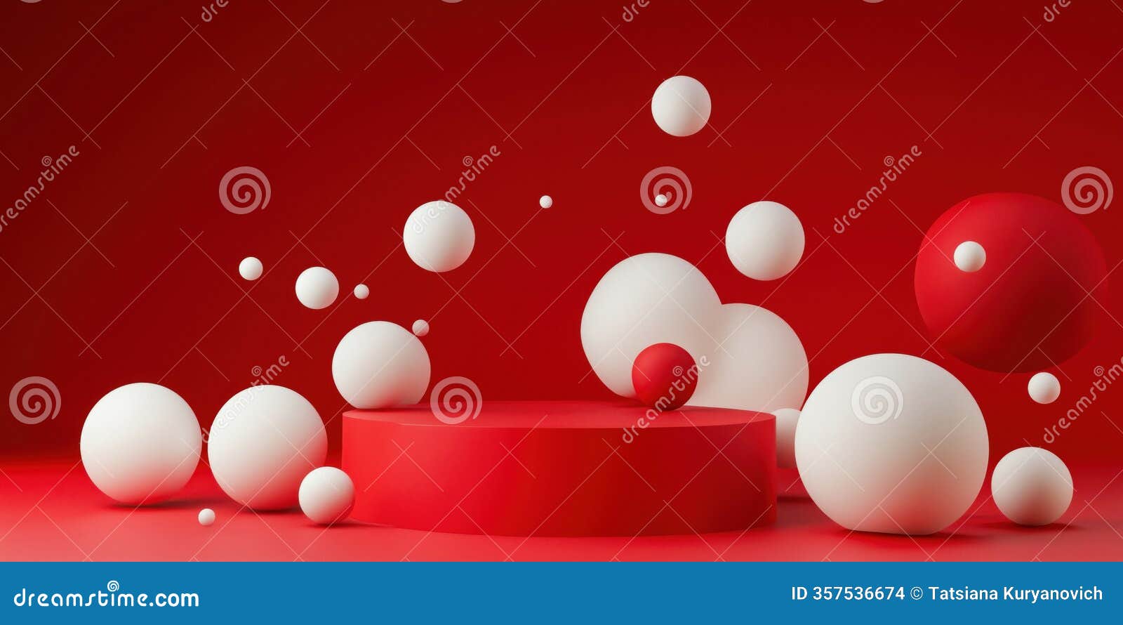 Red and White Geometric Shapes Display with Spheres and Circular ...