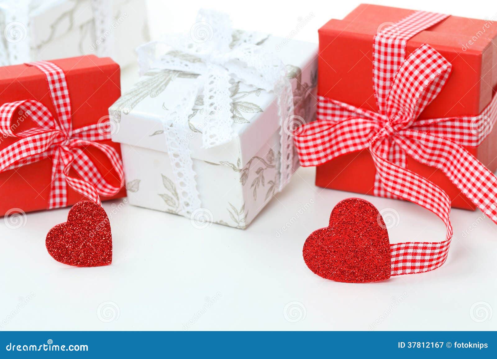 Red and White Gifts with Ribbon and Hearts Stock Image - Image of ...