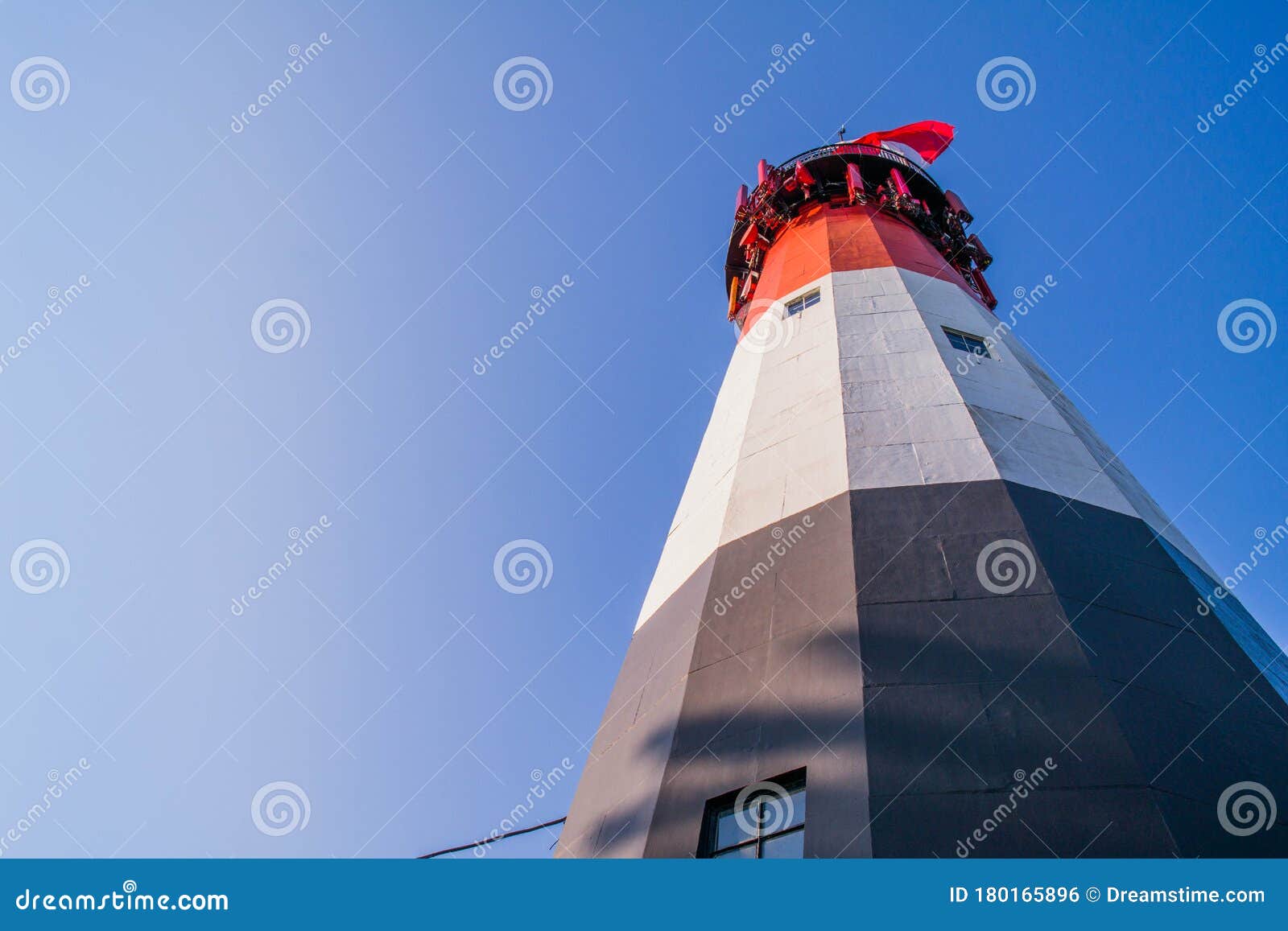 Red, White, Gray Lighthouse in Stilo - Osetnik. Stock Photo - Image of ...