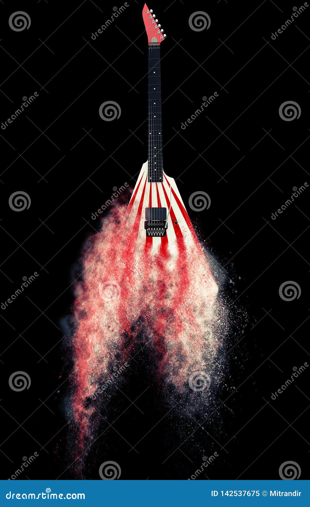 Red and White Heavy Metal Guitar Dissolving into Dust Stock Image ...