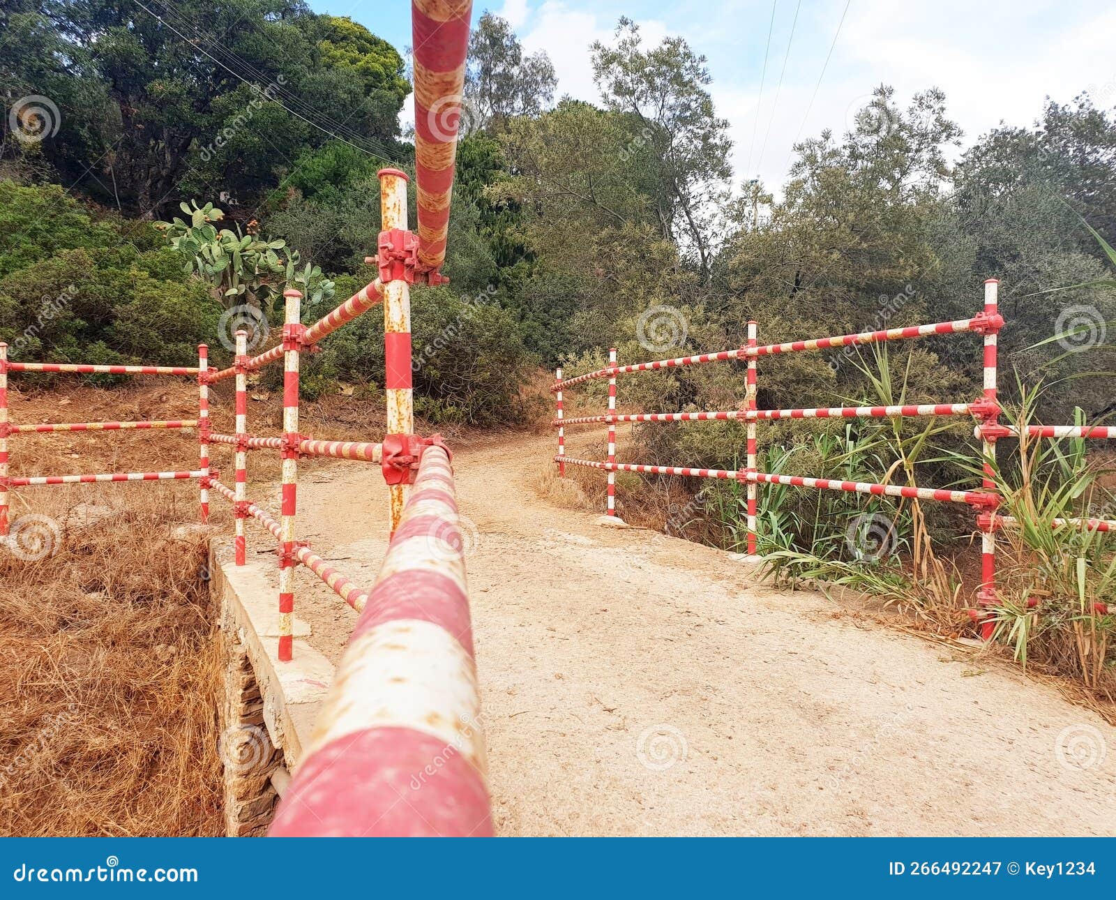 Red and White, Iron Railing Stock Image - Image of risk, forest: 266492247