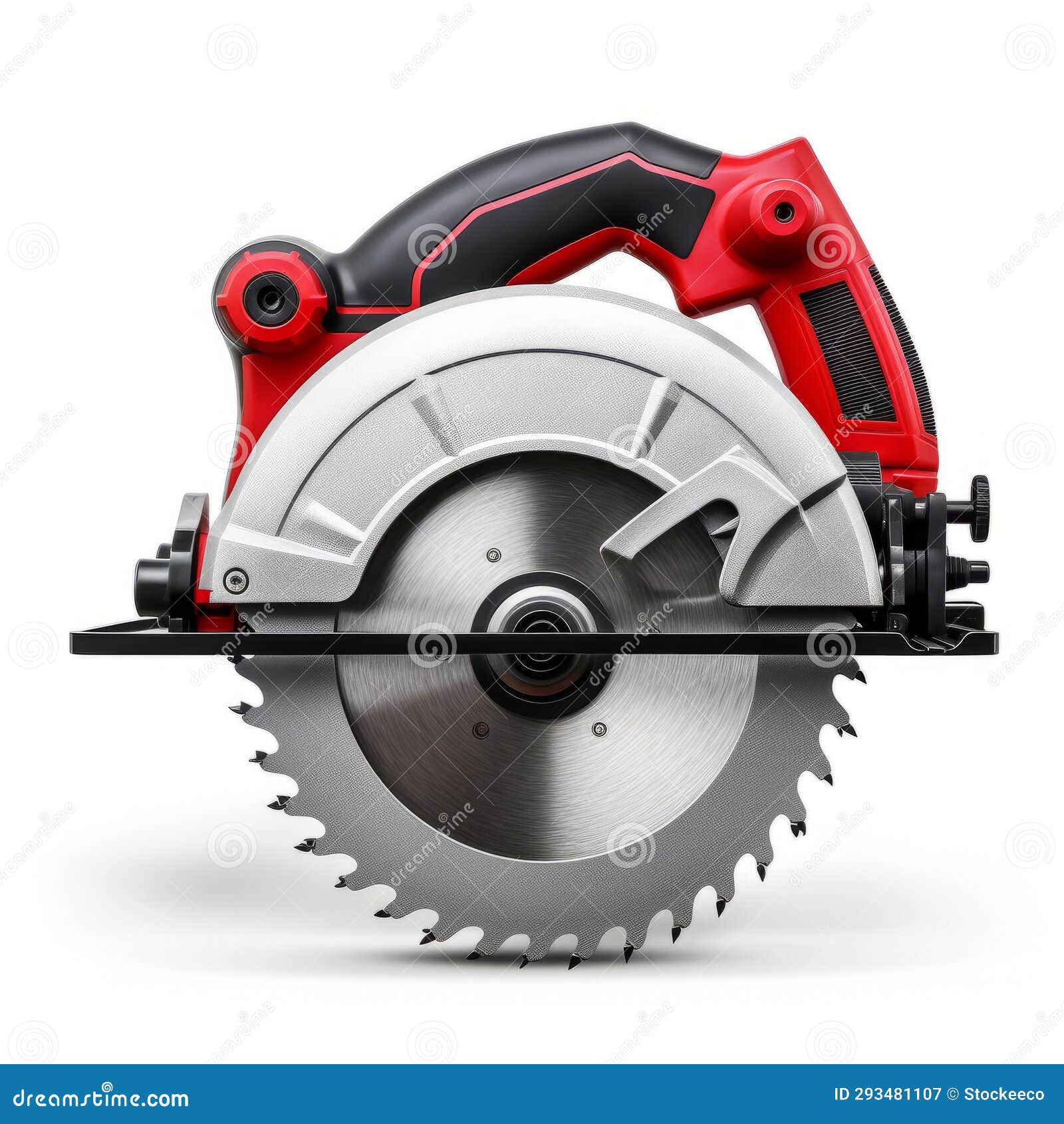 Red and White Isolated Circular Saw on White Background Stock ...