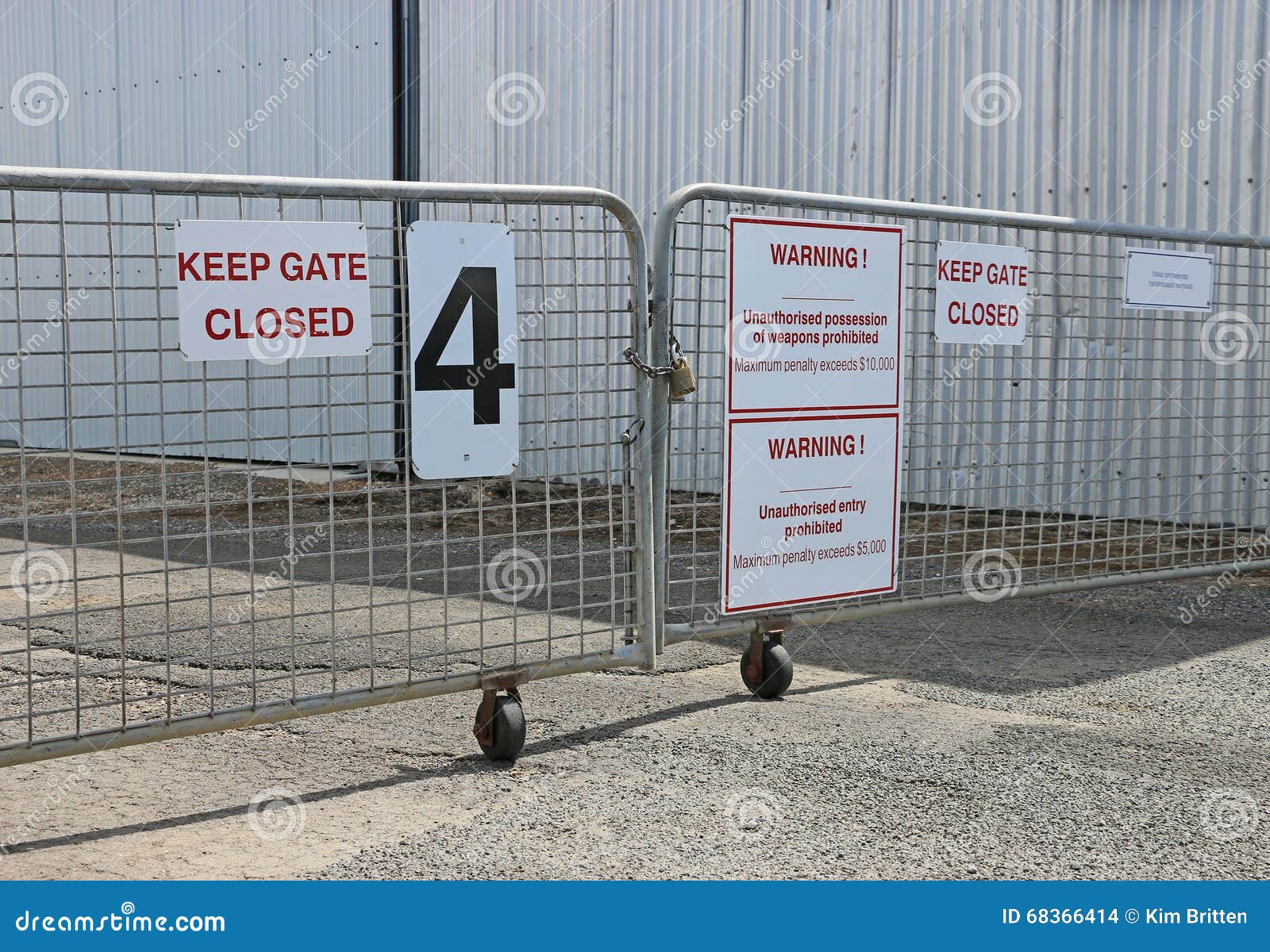 Red And White Keep Gate Closed And Unauthorised Entry Prohibited Stock ...