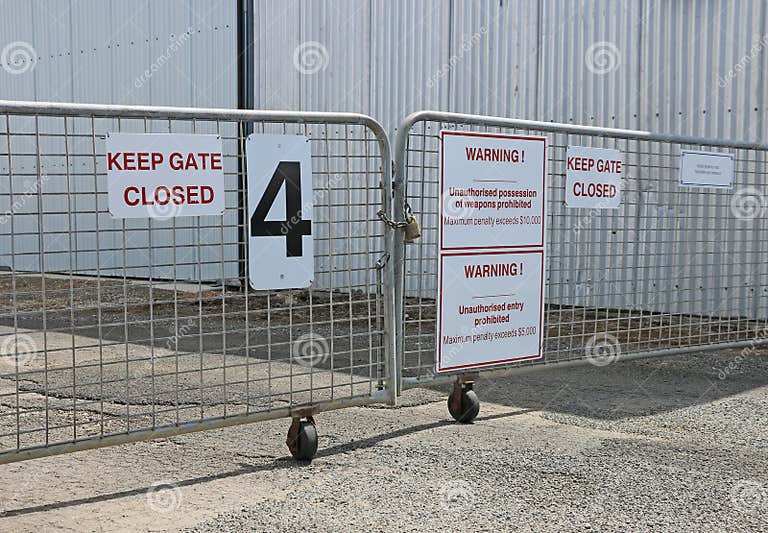 Red and White Keep Gate Closed and Unauthorised Entry Prohibited Stock ...